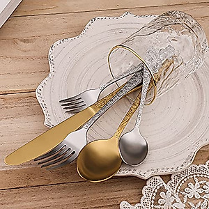 IKXO 35 Piece Silverware Set,Stainless Steel Silverware Set for 7，Modern Sleek Flatware Set, Include Knife/Fork/Spoon & Long Teaspoon/Salad Fork Mirror-Polished & Dishwasher Safe Cutlery colorful