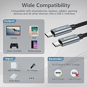 Weduda Nylon 100W USB C to USB C Cable 6.6ft, 20V/5A USB 2.0 Type C Fast Charging Cable for New iPad Pro 12.9/11, Air 4/5, Mini 6, MacBook Pro, Air 13 in, Samsung, Pixel, LG, All PD USB C Charger