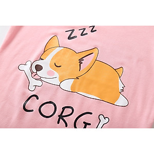 Vopmocld Big Girls Summer Short Sleeve Pajama Sets Cute Corgi Patterns Sleepwear Nighty 100% Cotton, Corgi, 12 Years