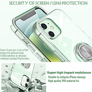 Guuboly Crystal Clear Designed for iPhone 12 Case, iPhone 12 Pro Case Clear Soft Slim Fit Transparent Silicone Flexible Shockproof Bumper Cover with Ring Holder Kickstand for iPhone12/12Pro 6.1 inch