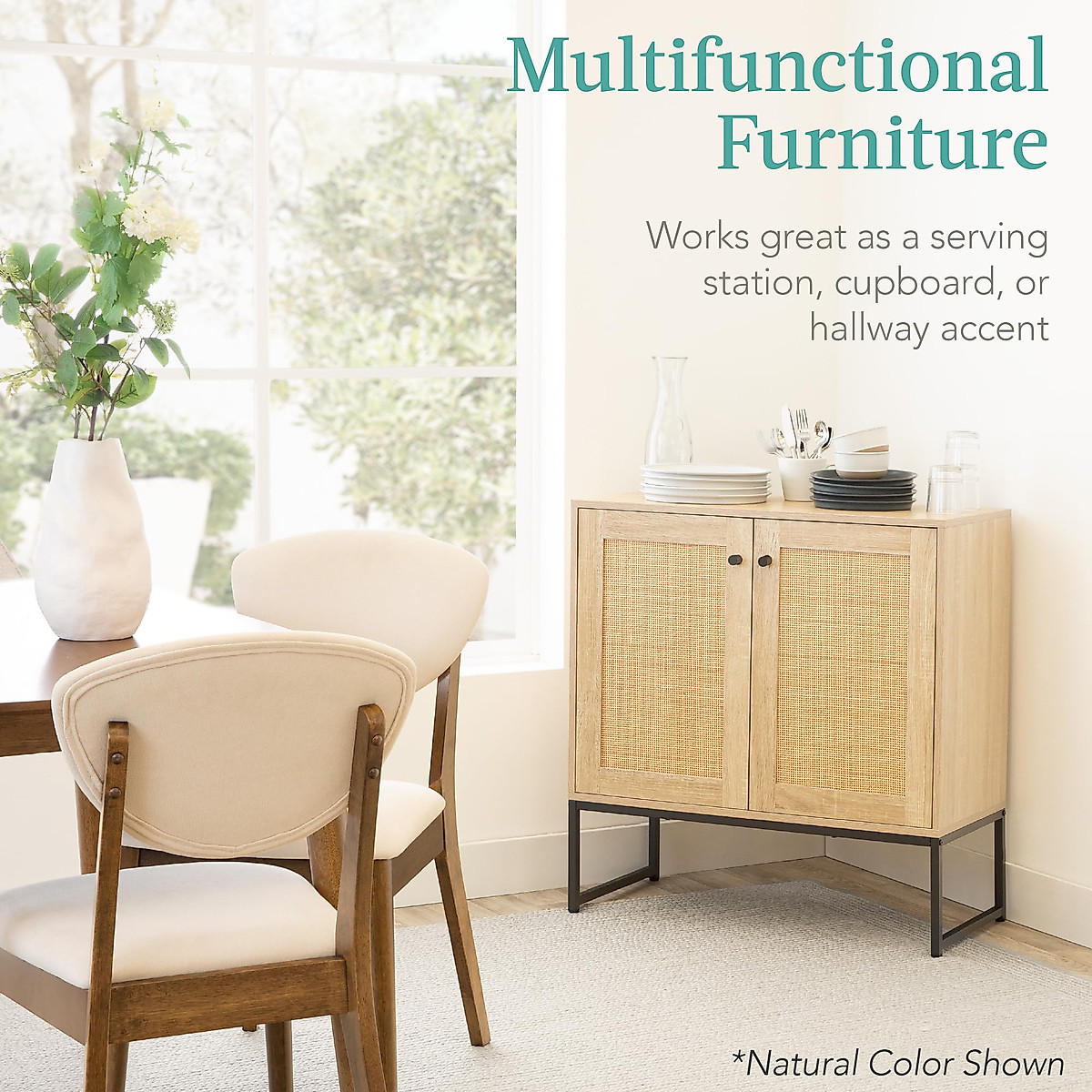 Best Choice Products 2-Door Rattan Storage Cabinet, Accent Furniture, Multifunctional Cupboard for Living Room, Hallway, Kitchen, Sideboard, Buffet Table w/Non-Scratch Foot Pads - Black