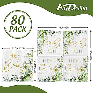 AnyDesign 80 Pack Greenery Baby Shower Napkins Hey Baby Luncheon Napkins 6.5 x 6.5 Inch Watercolor Leaf Disposable Paper Napkins Dessert Dinner Hand Napkin for Baby Shower Birthday Party Supplies