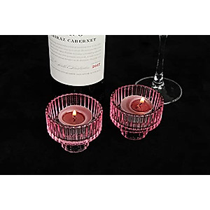 Vixdonos Pink Candle Holders Set of 6 Glass Tealight Candle Holders for Table Centerpieces and Wedding Decor(L)