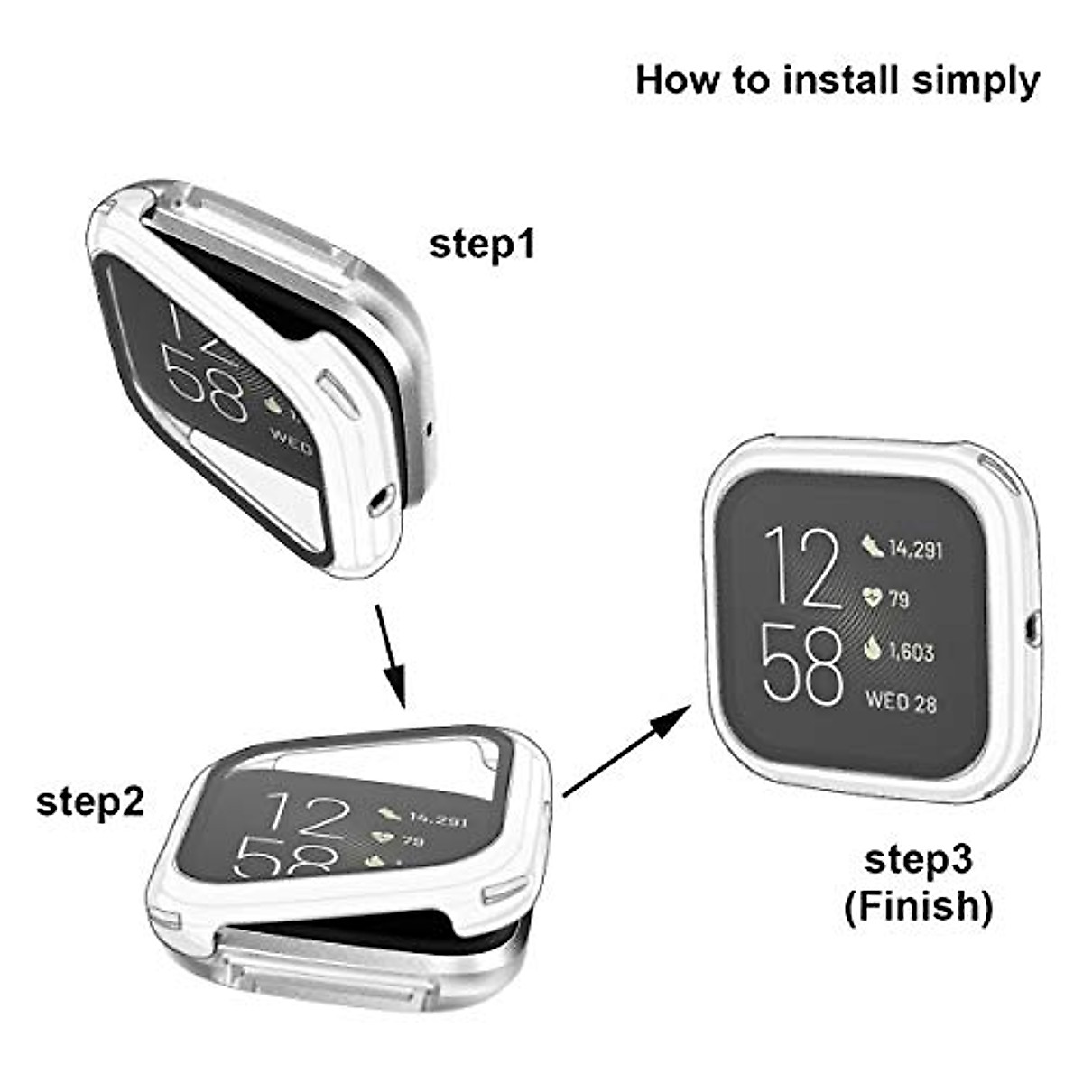 Rc-Z Case for Fitbit Versa 2, Hard Matte PC Screen Protector Full-Around Frame Bumper Full Face Screen Cover Protective Case for Fitbit Versa 2 Smartwatch, Black