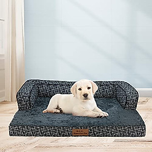 long rich Rectangle Pet Bed, Cozy Latex Foam Dog Sofa Bed for Small, Medium, and Large Pets, Waterproof PV Plush Fabric Pet Cushion,Non-Slip (30" x 20" x 6.5", Printed Canvas-Grey) (LTX-BLACK-M-4697)