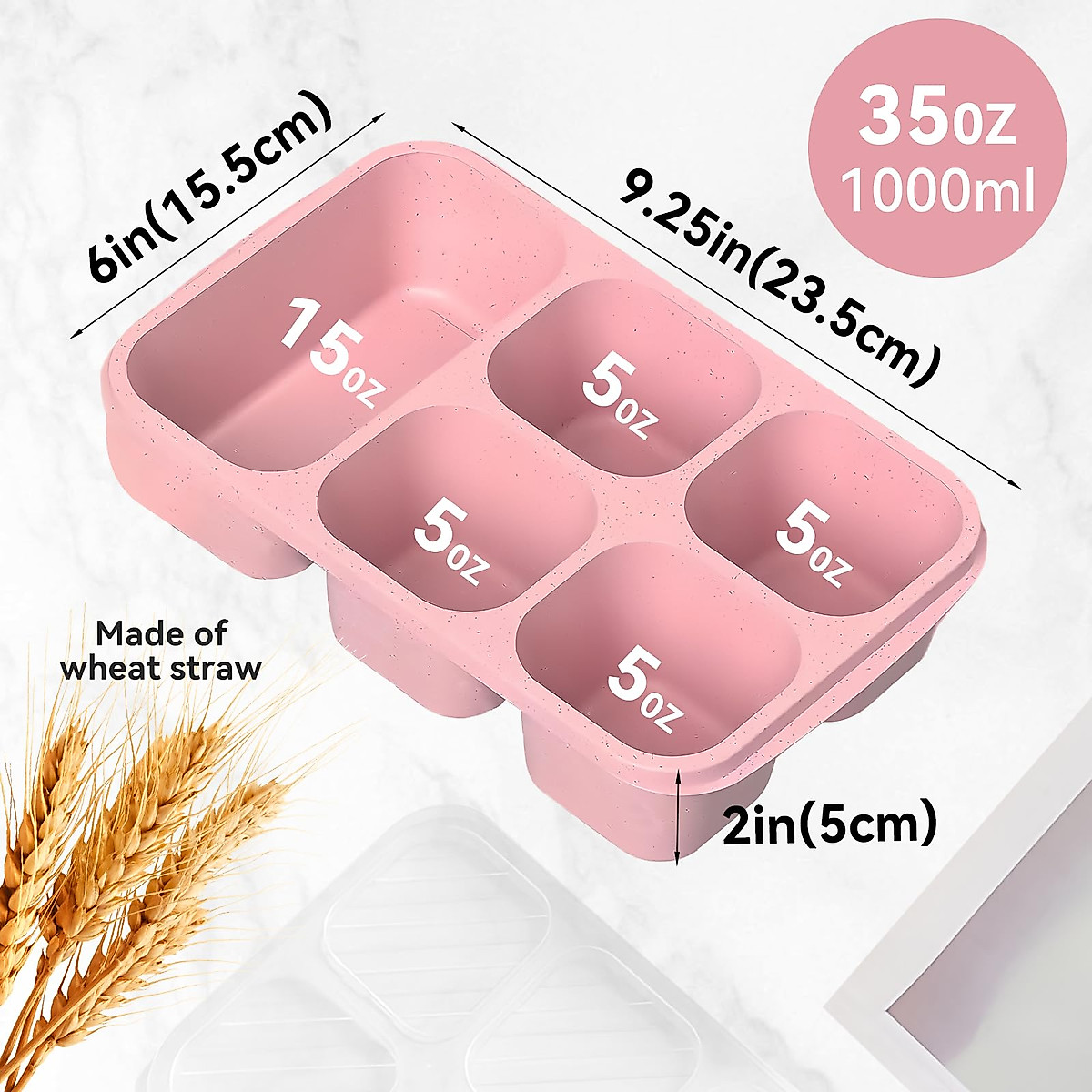 RFSLDUN Bento Lunch Box with Reusable, 5 Compartment Bento Box for 4 Pack, Bento Snack Containers for Travel and Work