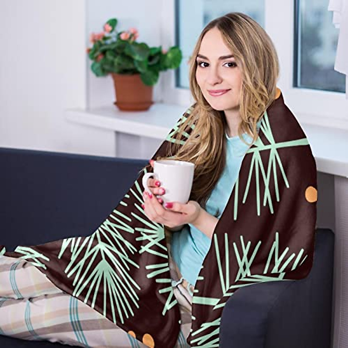 Fir Tree Branches and Berries Prints Soft Warm Cozy Blanket Throw for Bed Couch Sofa Picnic Camping Beach, 150×100cm