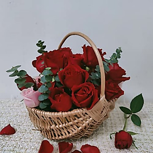 WYI Rattan Flower Basket, Handmade Wicker Planter Basket with Plastic Liner & Handle, Woven Storage Basket for Home Wedding Garden Decoration, Brown,S(445MWRMURZRG2O2814UOR)