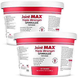 Joint MAX Triple Strength Granules for Dogs - Glucosamine, Chondroitin, Creatine, MSM - Vitamins and Antioxidants - Hip and Joint Pain Relief and Support Supplement - Made in USA - 2-Pack - 240 Doses