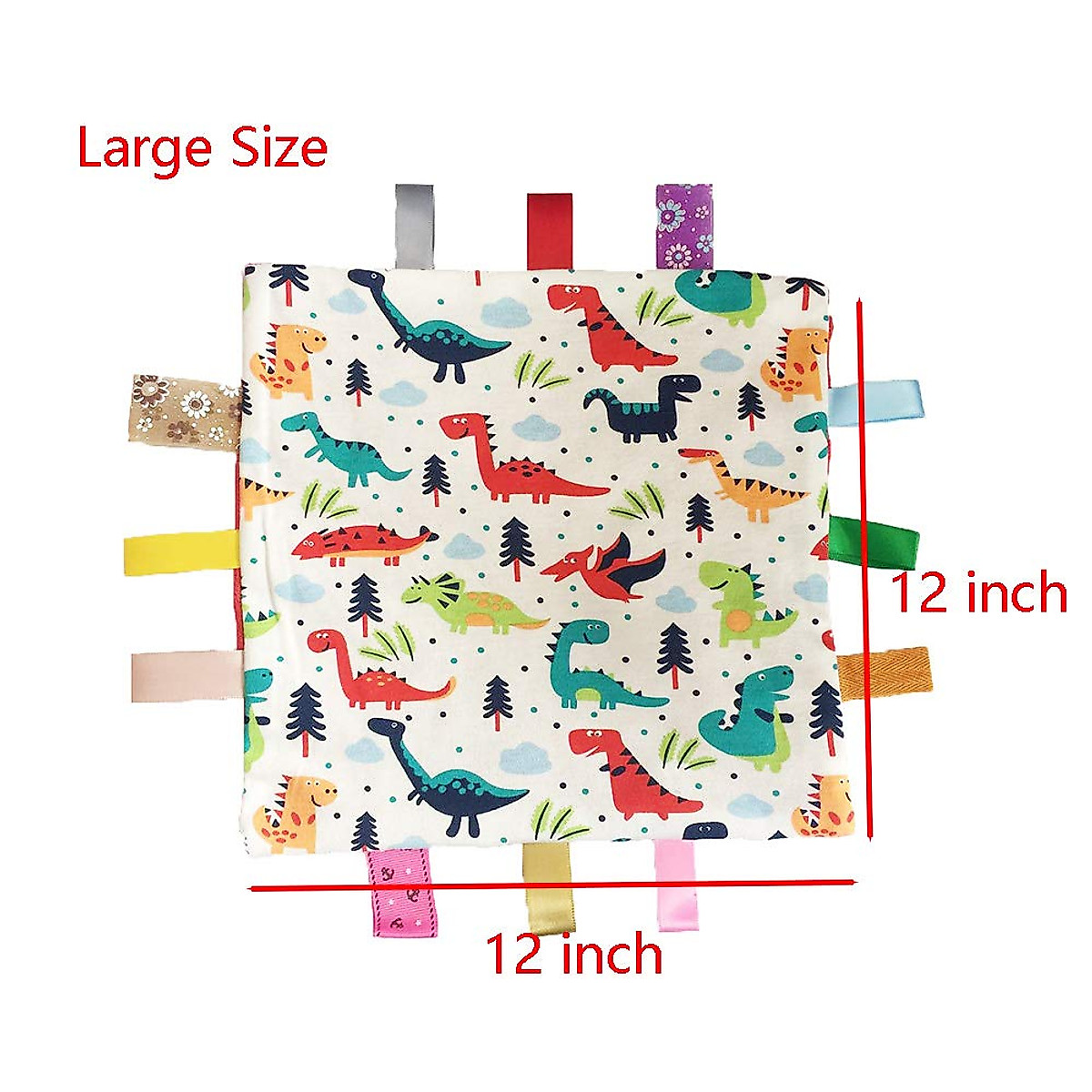 FOMUNI Baby Soft Touch Comforter Blanket with Tags,12x12 inch Taggie Comforter,Comfort Security Blanket Gift for Toddler Child Kids,Dinosaur Comforter Blanket-Large Size,BJ004R-L