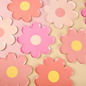 AimFun Daisy Paper Plates Groovy Party Plates Disposable 9inch Flower Shaped Dinner Plates Retro Boho Hippie Plates for Birthday Baby Shower Wedding Bridal Party Decor Supplies (36, Groovy)