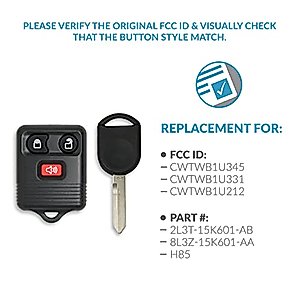 Keyless2Go Replacement for Keyless Entry Car Key Fob Vehicles That Use 3 Button CWTWB1U331, with New Uncut 80 Bit Transponder Ignition Car Key H85