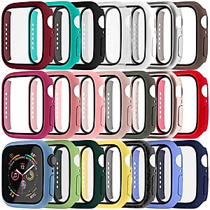15 Pack Hard PC Case with Tempered Glass Screen Protector Compatible with Apple Watch Series 3 42mm Case, Scratch Resistant Bumper Full HD Protective Cover for iWatch Men Women, Assorted Colors