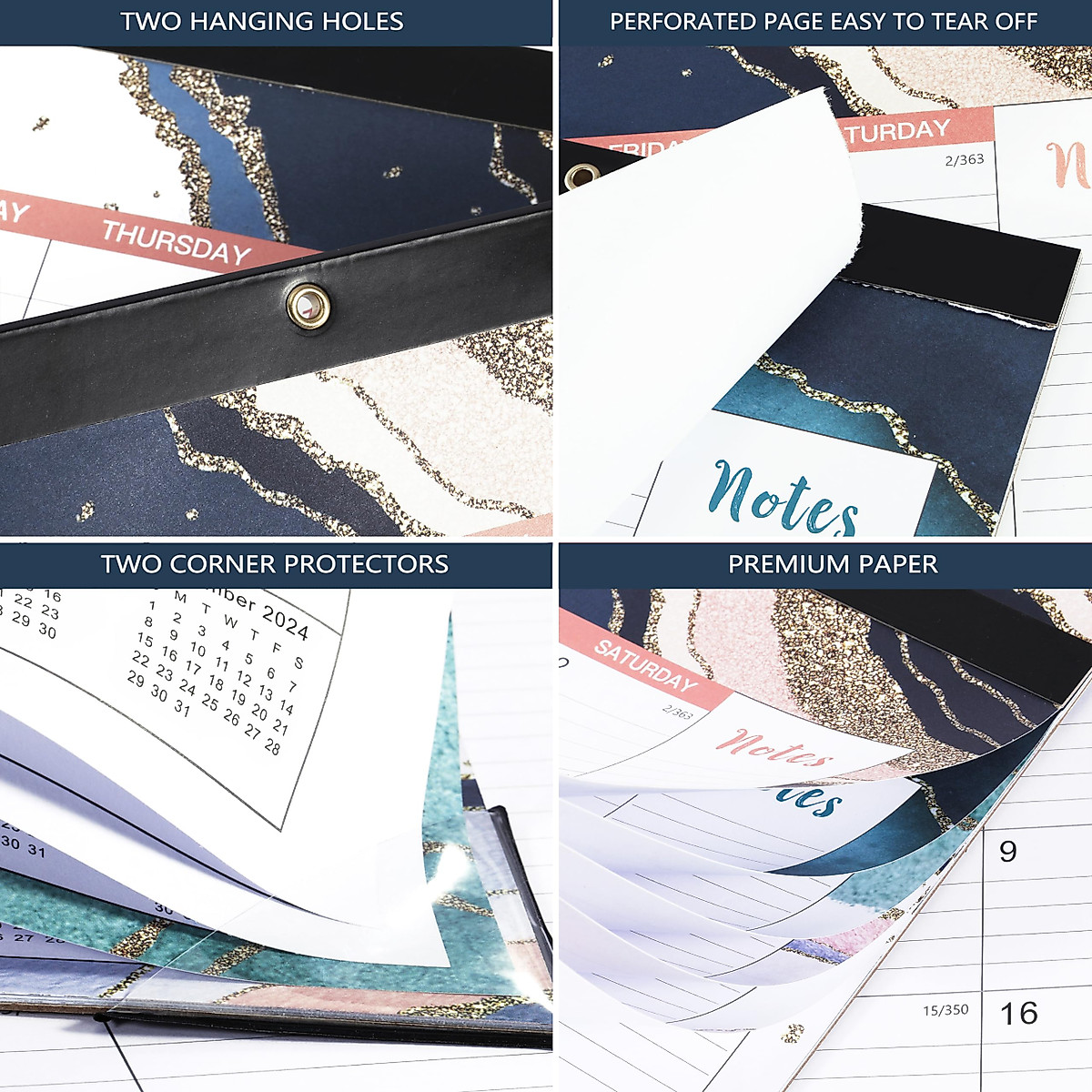 Desk Calendar 2023-2024 - 12 Monthly Desk/Wall Calendar 2-in-1, 16.9" x 11.9", July 2023 - December 2024 with Corner Protectors, Ruled Blocks - Pink by Artfan