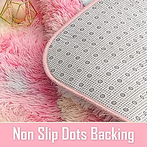 A Nice Night Shaggy Fluffy Faux Fur Area Rug,Tie Dye Style,Soft, Luxurious Shag Carpet Rugs for Nursery Rug, Bedroom, Living Room, Luxury Bed Side Plush Carpets, Rectangle (Light-Pink, 4' x 6')