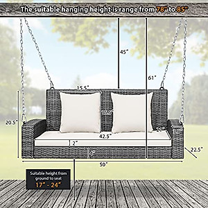 Tangkula 2 Person Wicker Hanging Porch Swing, Patiojoy Outdoor Rattan Swing with Soft Cushions and 2 Rustproof Steel Chains, 800 LBS Patio Swing Bench for Balcony, Garden and Yard (Off White)