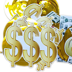 YiiiGoood Money Theme Decoration KIT Bill Dollar Signs Birthday Banner & Hanging Swirls Money Bag Currency Symbol for Birthdays Casino Weddings Bachelorette Retirement Anniversary Graduations Party