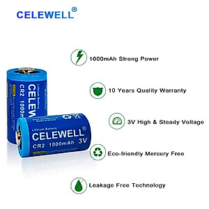 CELEWELL 【10-Year Warranty】 4Pcs CR2 3V 1000mAh Lithium Battery