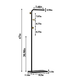 HOMEFORT Metal Coat Rack, Modern Coat Tree with 3 Hooks, L Shaped Coat Hanger Stand, Freestanding Coat Rack for Entryway and Corner, Black