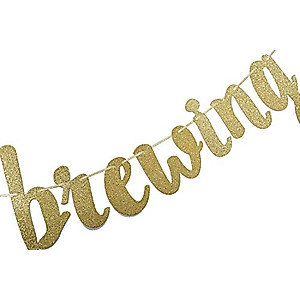 A Baby is Brewing Gold Glitter Banner Sign Garland for Baby Boy, Girl or Gender Reveal Baby Shower Party Decorations Supplies Cursive Bunting Photo Booth Props