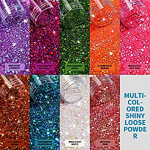 Chunky Glitter, LEOBRO 18 Jars Glitter, Mixed Fine Chunky Glitter for Crafts, Craft Glitter for Resin, Holographic Iridescent Glitter Bulk, Glitter for Tumbler Nail Jewelry DIY Art Crafts, Total 270g