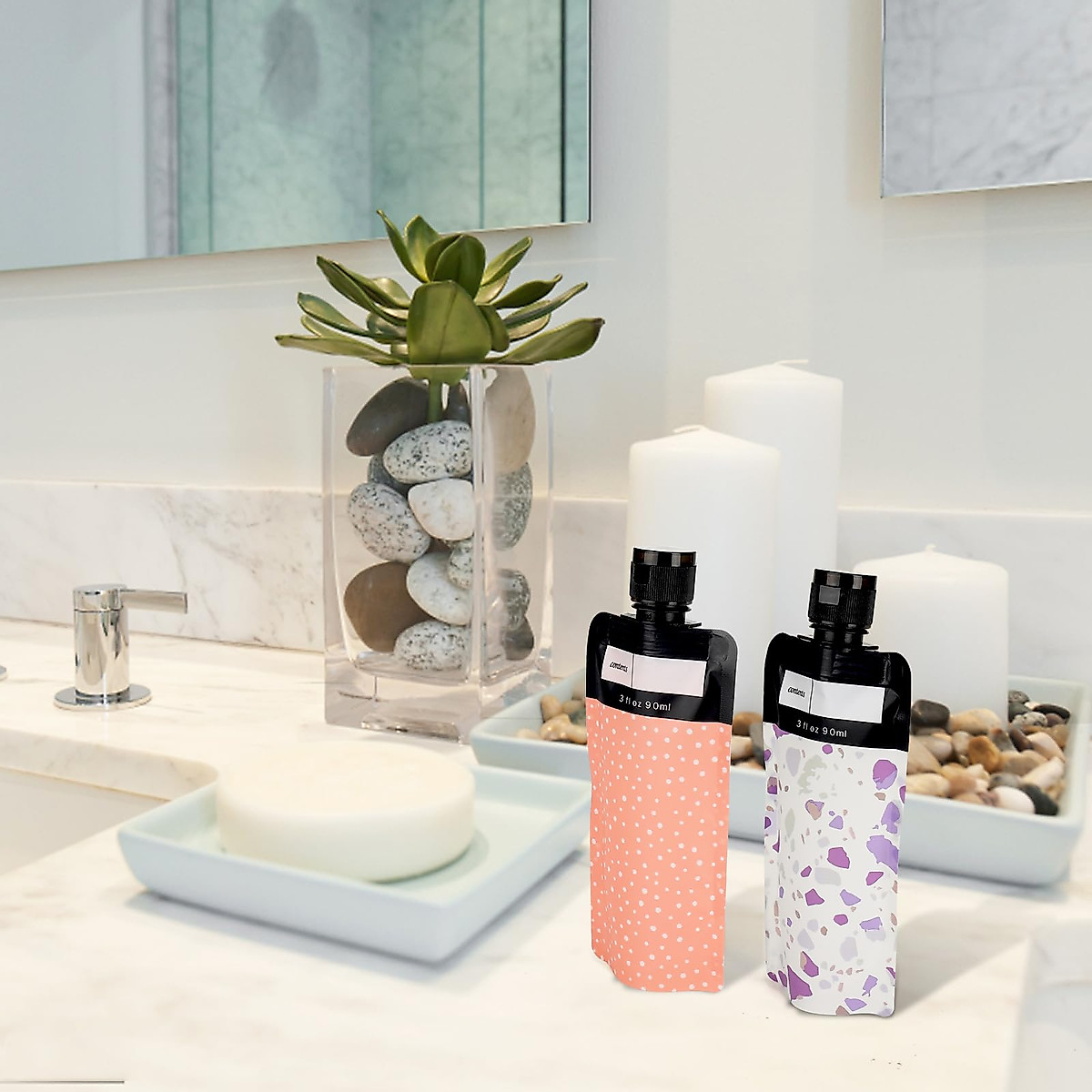 XEFINAL 18 PCS Refillable Travel Pouches Proof Refillable Squeeze Pouches Portable Travel Fluid Makeup Packing Bag for Shampoo Conditioner Lotion Soap Hand Soap