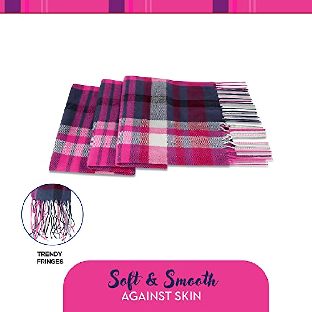 Market & Layne Winter Scarfs for Women Cold Weather - Plaid Winter Scarf Soft Cashmere Feel Warm Long Oversized Ladies Scarves for Winter (Pink/Berry)