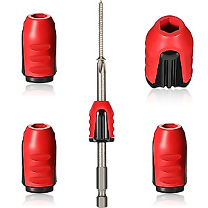 Magnetic Screw Holder Rings, 1/4 Inch/ 6.35 mm Screwdriver Driver Bits Magnetizer for Electric Drill and Hand Tools, Red (5 Pieces)