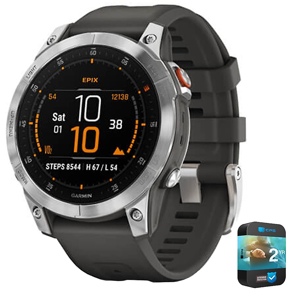 Garmin 010-02582-00 epix Gen 2 Premium Active Smartwatch Slate Steel Bundle with 2 YR CPS Enhanced Protection Pack