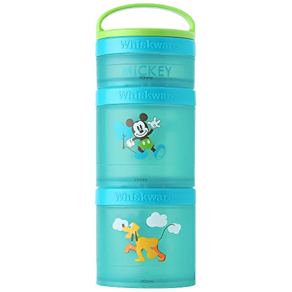 Whiskware Disney Stackable Snack Containers for Kids and Toddlers, 3 Stackable Snack Cups for School and Travel, Mickey and Pluto