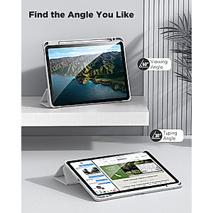 TiMOVO Case for iPad Air 11 Inch M2 2024 with Pencil Holder, iPad Air 6th/5th/4th Generation Case (2024/2022/2020) 10.9 Inch, Slim Stand Protective Cover with Transparent Back Shell, Light Gray(V1)