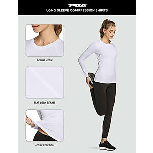 TSLA Women's Sports Compression Shirt, Cool Dry Fit Long Sleeve Workout Tops, Athletic Exercise Gym Yoga Shirts, 3pack White/White/White, Medium