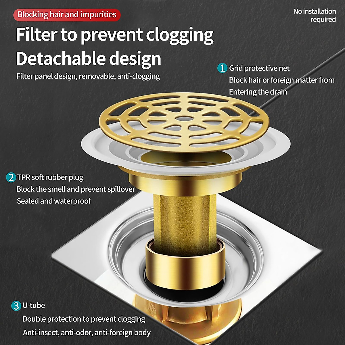 2-Pack Odor Proof Floor Drain,Removable Strainer Cover,Shower Drain Hair Catcher,Effectively Prevent Hair or Foreign Matter from Clogging The Drain Pipe,Suitable for ≥1.3 inch Diameter of The Drain