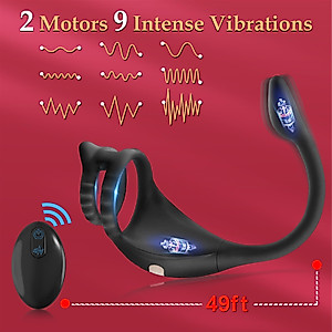 APP Controlled Vibrating Cock Ring with Mini Bullet - Remote Control Prostate Sex Toy and Anal Plug for Men