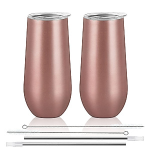 Lifecapido 2 Pack Insulated Champagne Tumblers, 12oz Stemless Champagne Flutes, Stainless Steel Champagne Flute Tumblers, Insulated Champagne Glass for Birthday Party Wedding Christmas (Rose Gold)