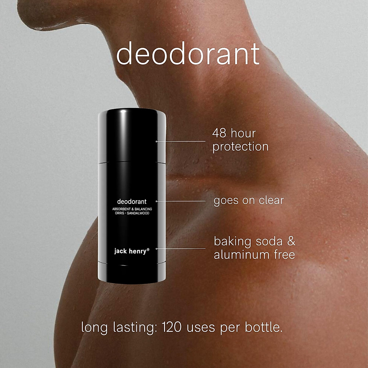 Jack Henry Natural Deodorant - Long Lasting Sandalwood & Pink Pepper - Aluminum Free Deodorant w/ 48-Hour Odor Protection - Creamy Shea Butter & Refreshing Citrus Scent - Deodorant for Men & Women