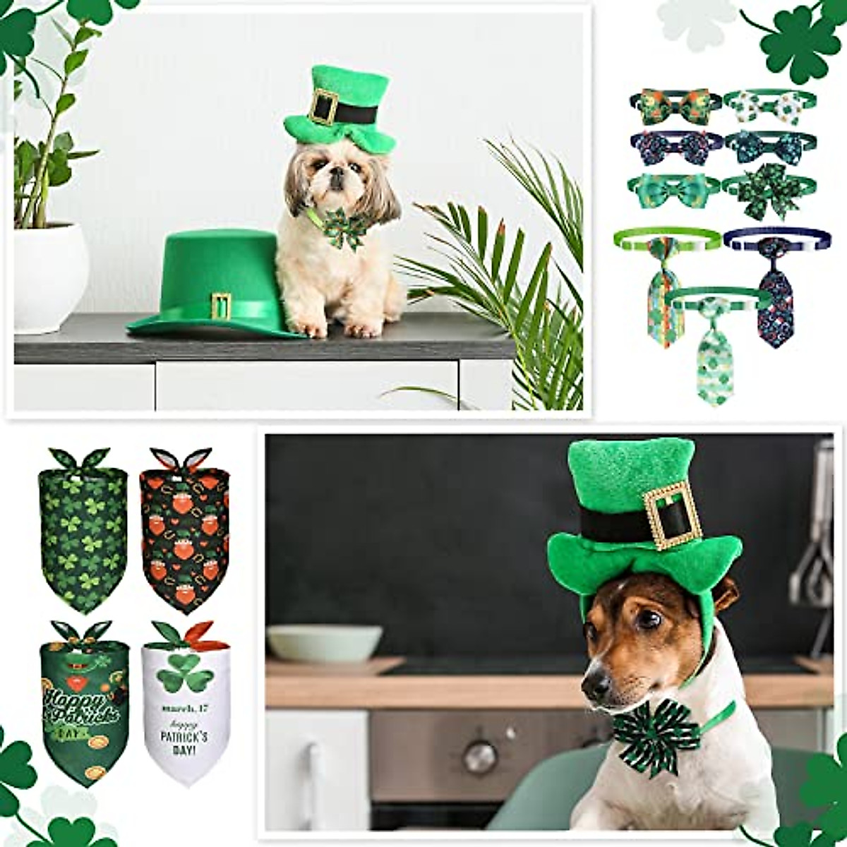 85 Pcs St. Patrick's Day Adjustable Dog Ties Set Include Dog Bow Tie Dog Neckties Flower Dog Neck Tie Dog Bowknot Dog Bandana Dog Scarf Pet Grooming Accessories for Puppy Cat