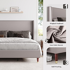 Jocisland Upholstered Bed Frame Queen Size Platform Bed with Wingback Headboard/No Box Spring Needed/Easy Assembly/Light Grey