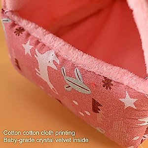 LAPUTA Guinea Pig Nest Hamster Cuddle Cave Winter Bed Warm Cartoon Pattern Sleeping Cushion Pet Hideout Small Animal Squirrel Hedgehog House Mini Cage Rose Red Strawberry S