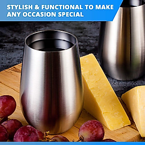 Outdoor Vacuum Insulated Wine Tumblers with Lids (Set of 2), Stainless Steel Glasses 12oz - Double Wall Stemless Metal Cup - Travel, Camping, Lightweight, Unbreakable, Portable, BPA Free