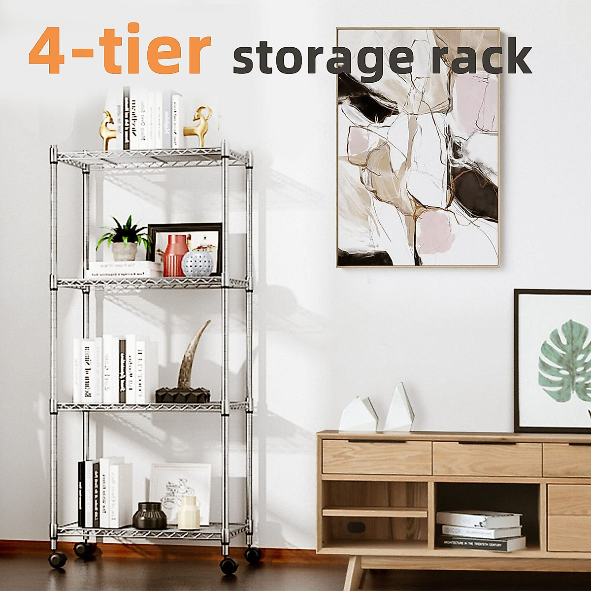 Storage Shelves,Shelf Adjustable Wire Shelving Unit,Sturdy Steel Metal Shelves Heavy Duty Shelving Units and Storage with Casters for Garage,Living Room,Bathroom, 36L X 14W X 59H.5Tier Black