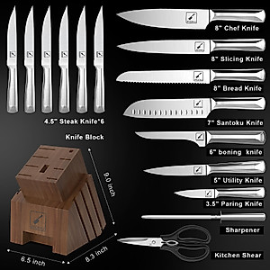 imarku Knife Set,16PC Premium Kitchen Knife Sets for Kitchen with Block,Japanese Stainless Steel Knife Block Set with Kitchen Sharpener,Dishwasher Safe (Brown)