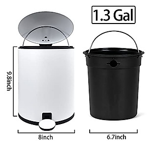 SIDIANBAN Round Trash Can with Lid, 1.3 Gallon Step Trash Bin, Small Garbage Container Bin with Removable Inner Wastebasket for Bathroom Bedroom, Powder Room, Office, Anti-Fingerprint Finish(White)