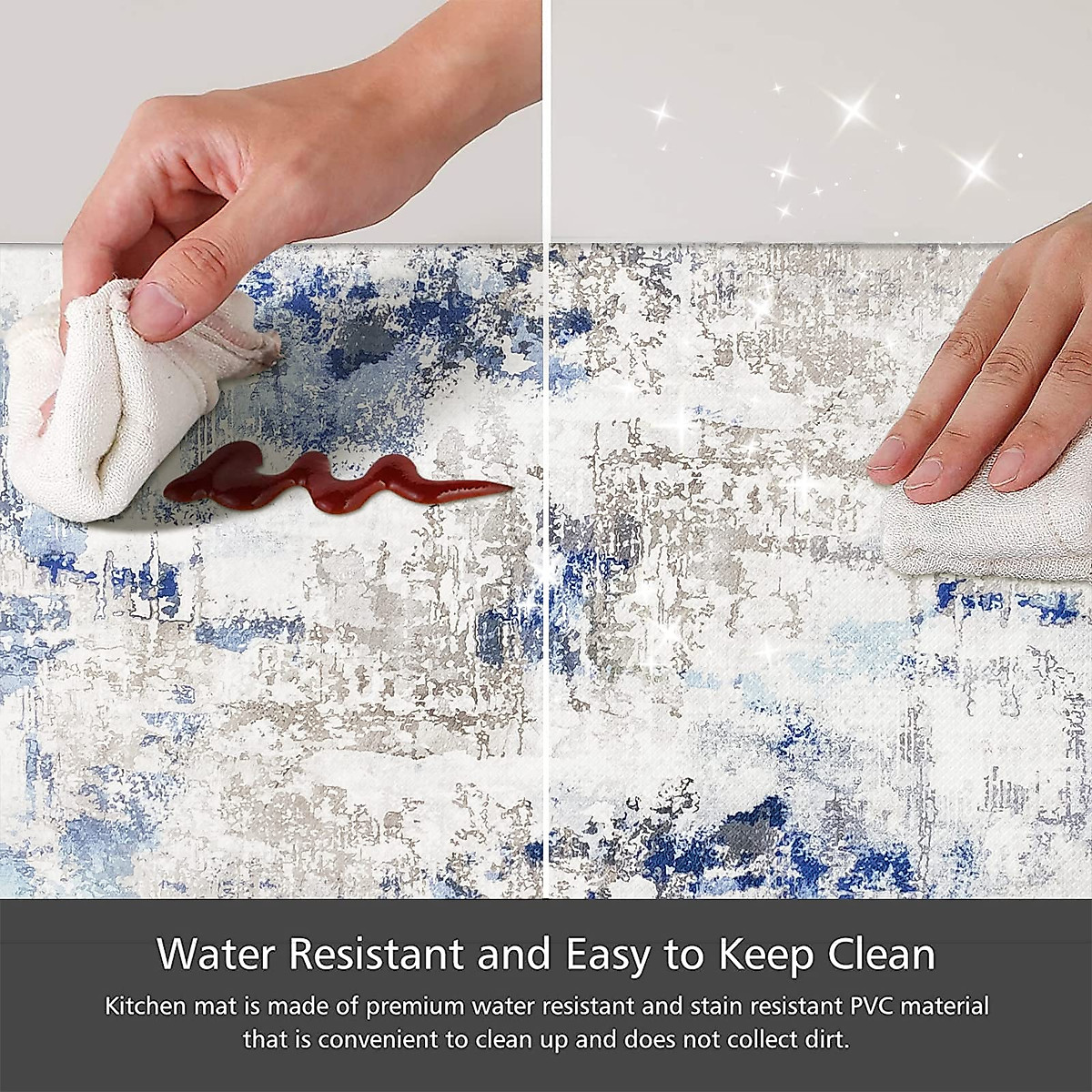 AQQA Rugs for Kitchen Floor, Area Rug Blue and Grey Abstract Art Painting Kitchen Rug Sets,Non Slip Rugs and Mats Anti Fatigue Comfort Standing Rug for Bathroom, Laundry, Bedroom,17"x 27"+17"x 47"