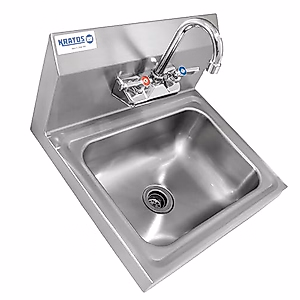 Kratos 28W-088 NSF Commercial Hand Sink with Gooseneck Faucet - 14"Wx10"Dx5"H Bowl
