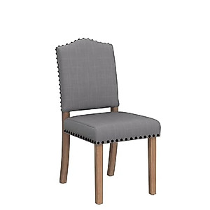 Yaheetech Dining Chairs Set of 2 Dining Room Chair Fabric Parsons Chairs with Nailhead Trim and Solid Wood Legs for Home, Kitchen, Dining Room, Dark Gray