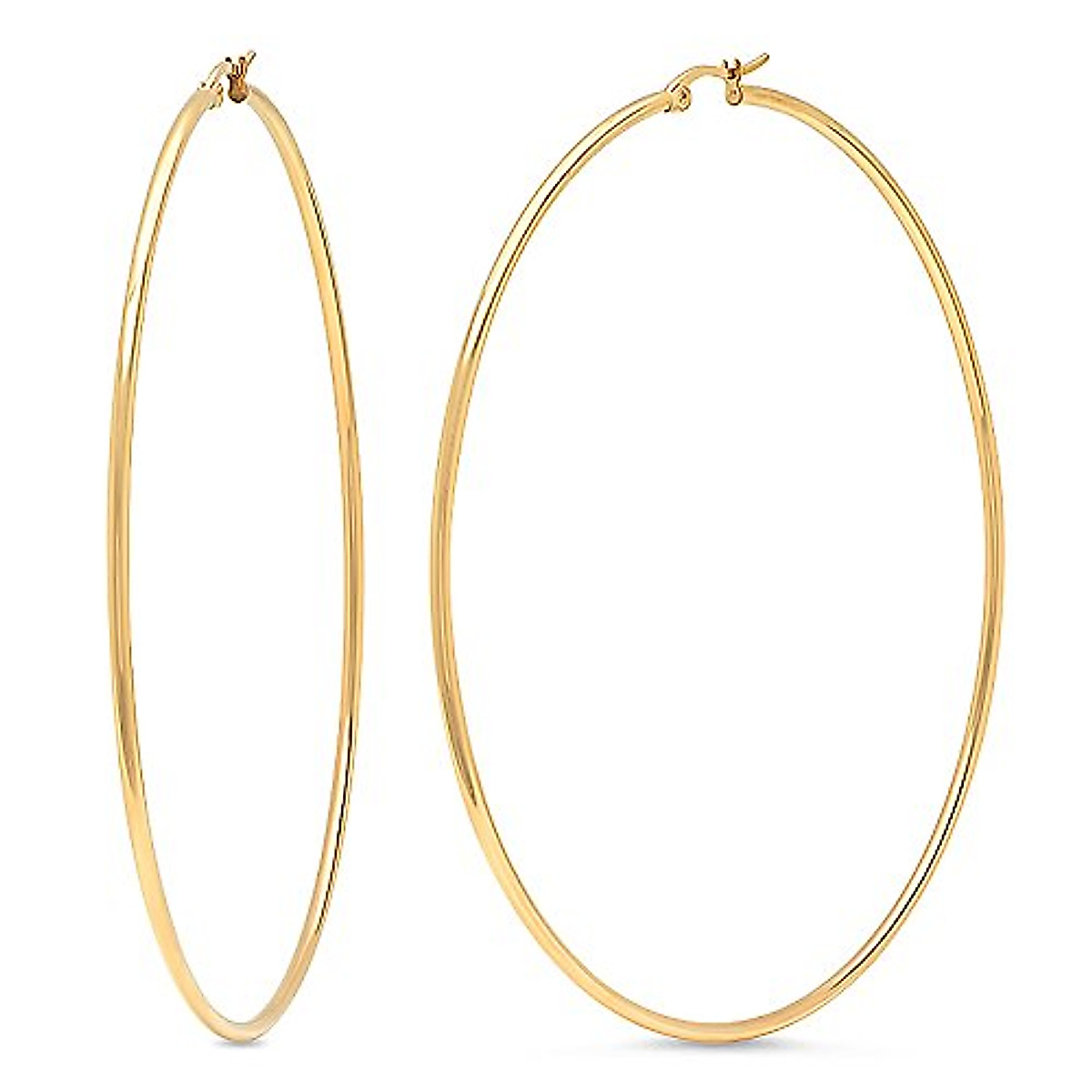 Gem Stone King 3.5 Inch Stainless Steel Yellow Gold Tone Hoop Earrings - 90mm Diameter - Stunning Statement Jewelry for Women