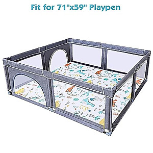 MEM Playpen Mat 71" X 59" Baby Play Mat, One-Piece Baby Crawling Mat, Non Slip Washable Play Mats for Floor, Cushioned Baby Playmat Floor Mat for Infants, Babies, Toddlers