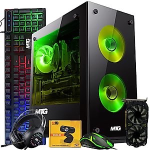 MTG Aurora 4T Gaming Tower PC- Intel Core i7 4th Gen, AMD RX 580 GDDR5 8GB 256bits Graphic, 16GB Ram DDR3, 512GB Nvme, RGB Keyboard Mouse and Headphone, Webcam, Win 10 Home