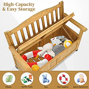 Cedar Wood Deck Box Bench, Storage Box with Backrest Armrest, All-Weather Yard Container Furniture for Tools, Toys, Outdoor Storage Bench Deck Box w/Seat for Backyard, Porch, Patio (Bright Yellow)